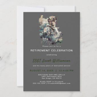Proud Military Silhouette Retirement Invitation | Zazzle