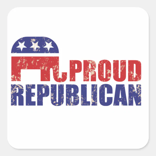 Proud Republican Elephant Distressed Tan Square Sticker | Zazzle