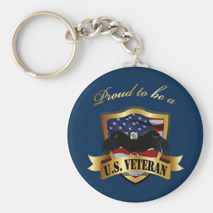 Proud to be a U.S. Veteran - navy blue Keychain | Zazzle