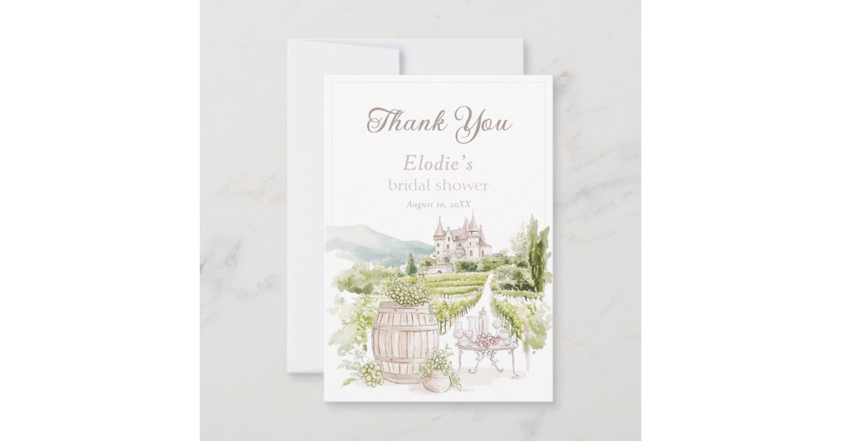 Provence Elegant Chateau French Country Bridal Thank You Card | Zazzle