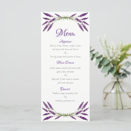 Provence violet lavander wedding dinner menu | Zazzle