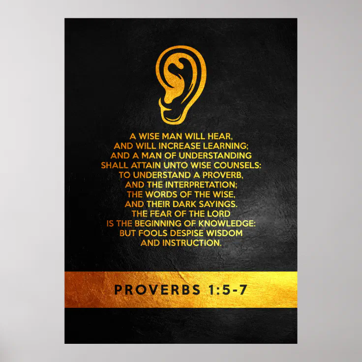 Proverbs 1:5-7 Bible Verse Poster | Zazzle