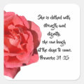 Proverbs 31:25 Red Rose Custom Bible Verse Square Sticker | Zazzle