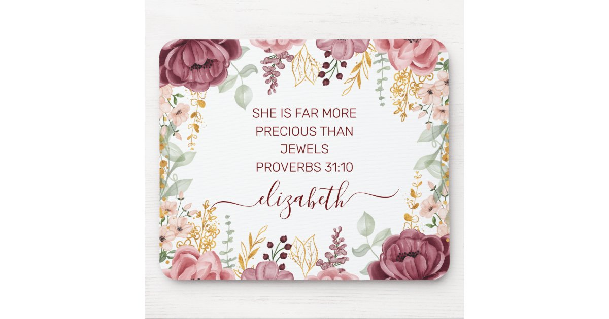 Proverbs 31 Elegant pastel pink flower scripture Mouse Pad | Zazzle