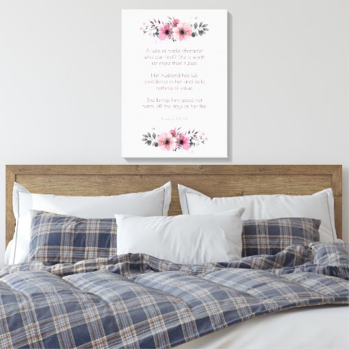 Proverbs 31 Woman Bible Verse with Pink Flowers Canvas Print | Zazzle