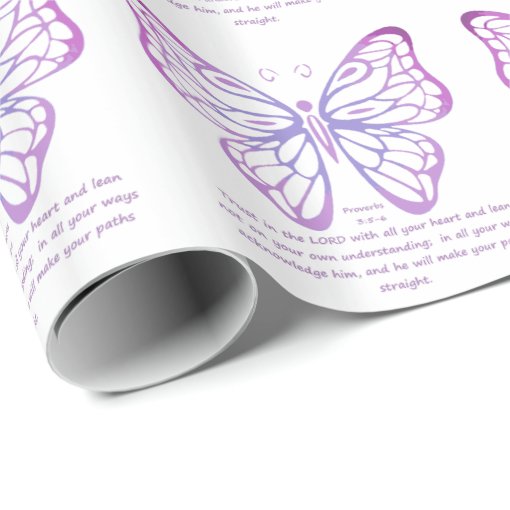 Proverbs 3:5,6 Scripture Inspiration Butterfly Wrapping Paper | Zazzle