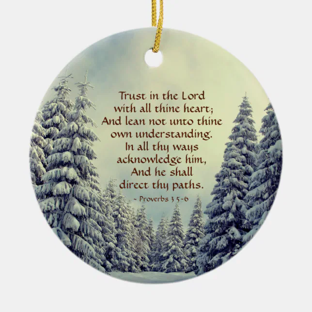 Proverbs 3:5-6 Winter Scene Personalized Ceramic Ornament | Zazzle