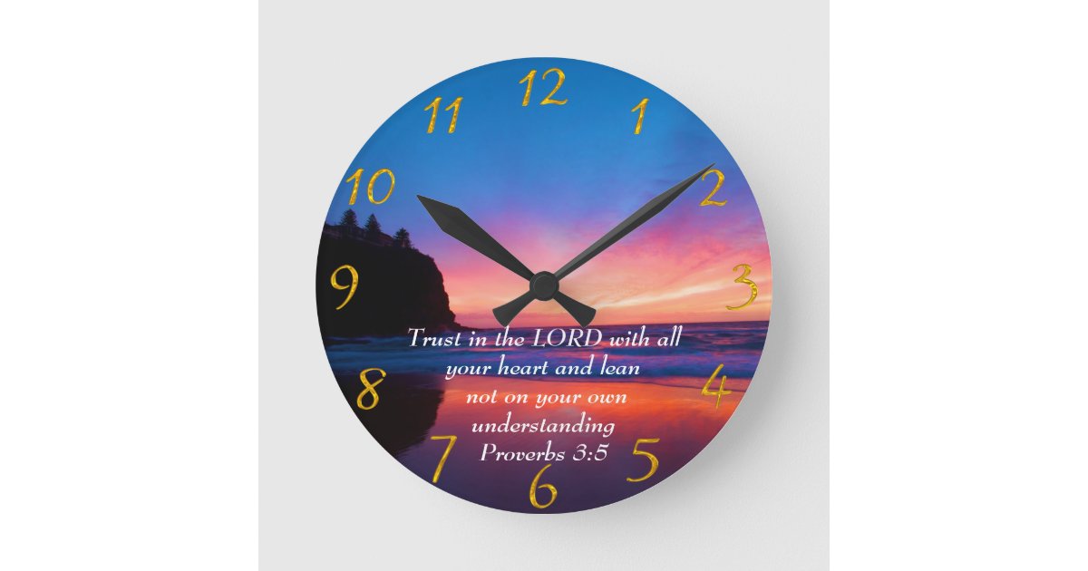 Proverbs 3:5 beautiful Ocean and the Sky Large Cl Round Clock | Zazzle
