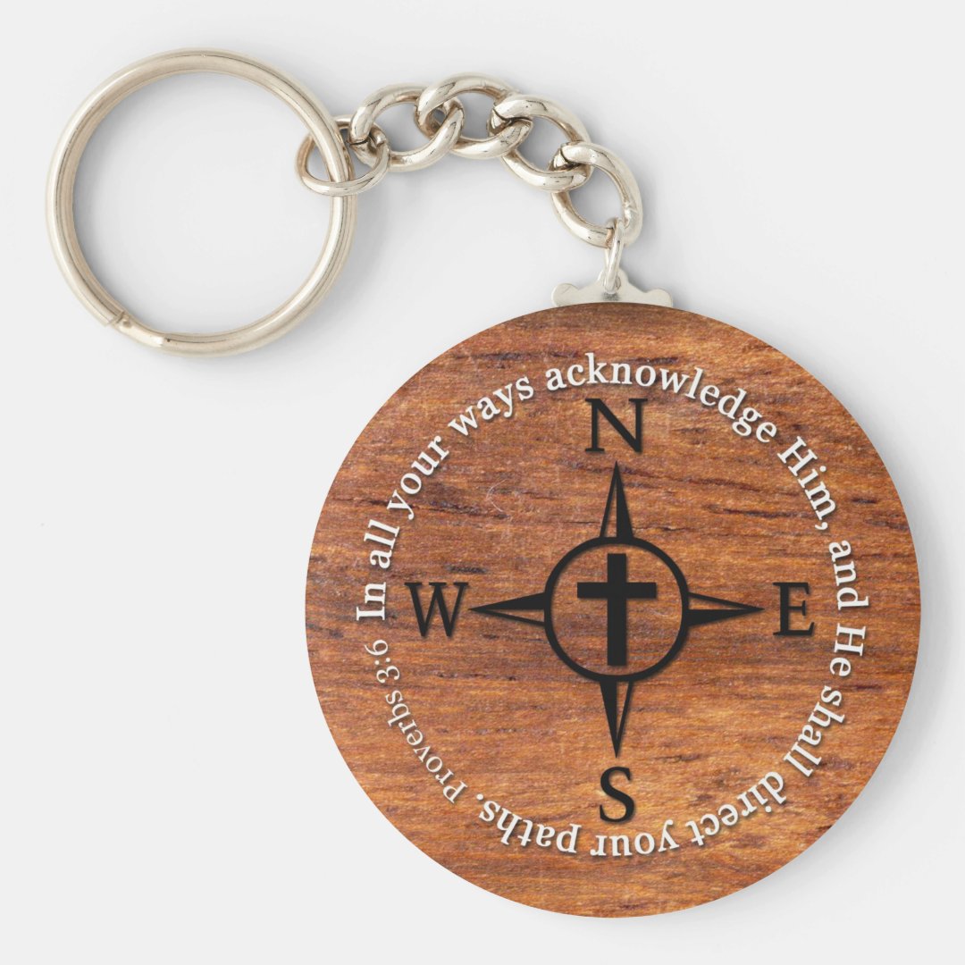 Proverbs 3:6 Direct Your Paths Bible Verse Compass Keychain | Zazzle