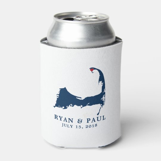 Provincetown Cape Cod Map Blue and Red Heart Can Cooler | Zazzle.com