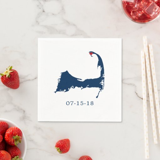 Provincetown Cape Cod Map Blue and Red Heart Napkins | Zazzle