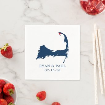 Provincetown Cape Cod Map Blue and Red Heart Napkins | Zazzle