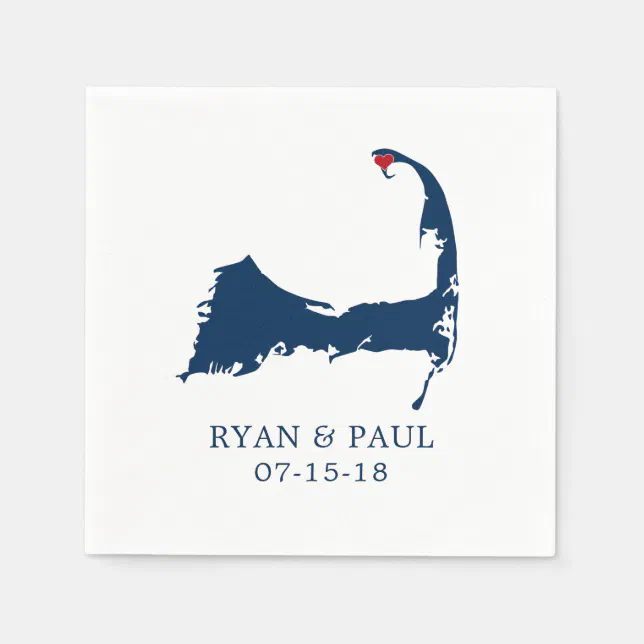 Provincetown Cape Cod Map Blue and Red Heart Napkins | Zazzle