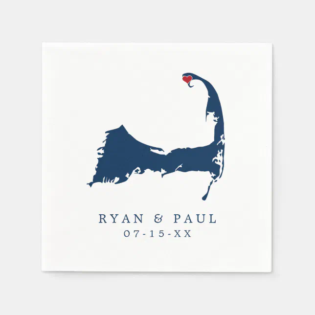 Provincetown Cape Cod Map Blue and Red Heart Napkins | Zazzle