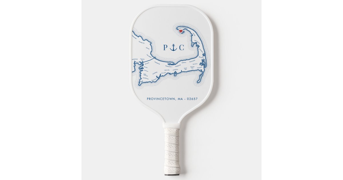 Provincetown Cape Cod Map Navy Blue Monogram Pickleball Paddle | Zazzle