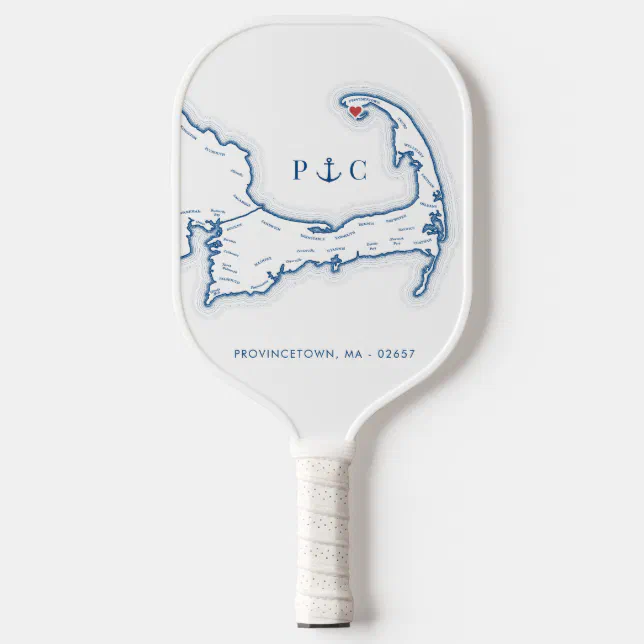 Provincetown Cape Cod Map Navy Blue Monogram Pickleball Paddle | Zazzle