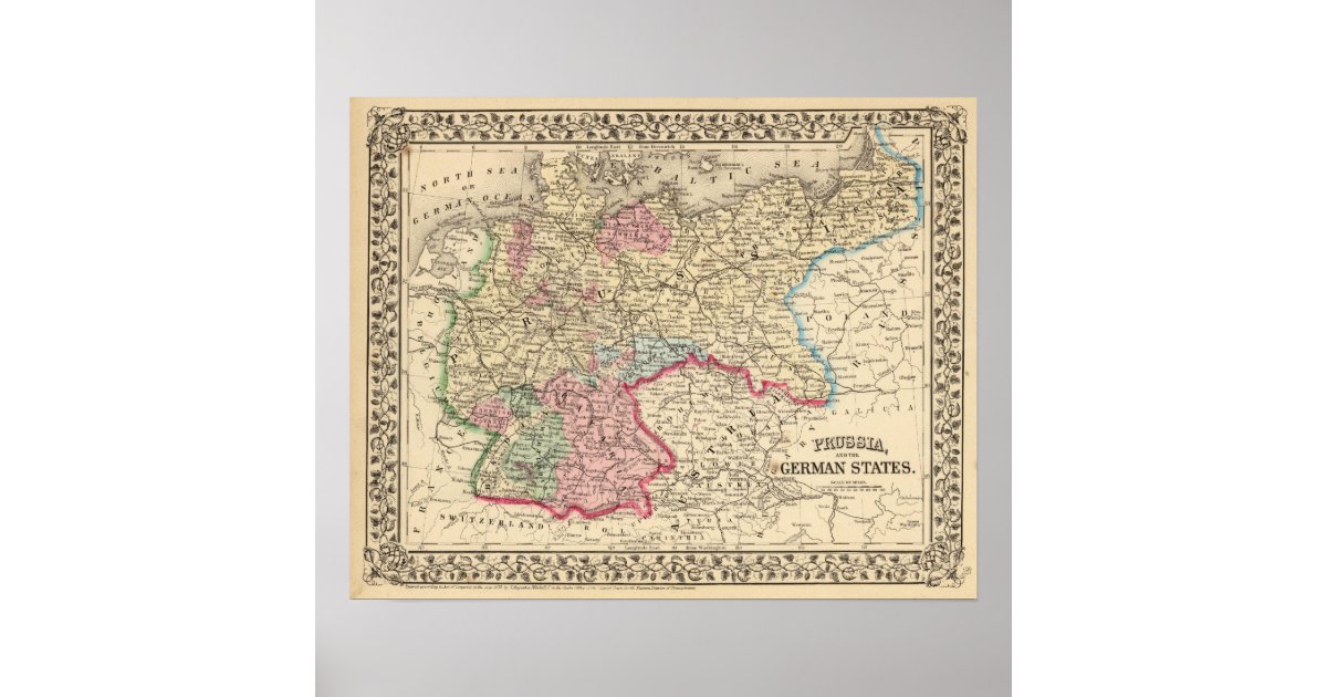 Prussia, German States Map by Mitchell Poster | Zazzle