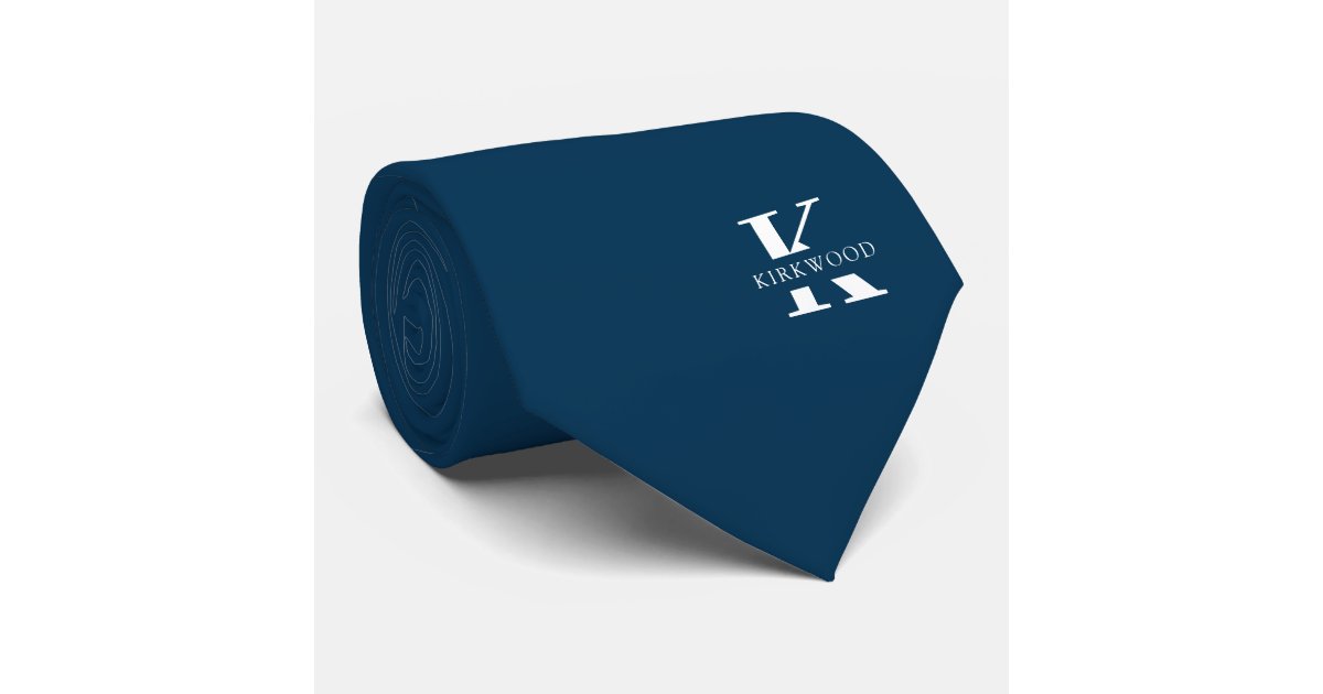 Prussian Blue | Elegant Monogram + Name One-Sided Neck Tie | Zazzle