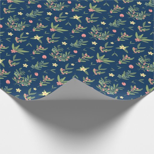 Prussian Blue, Green & Salmon Olive Branch Pattern Wrapping Paper | Zazzle