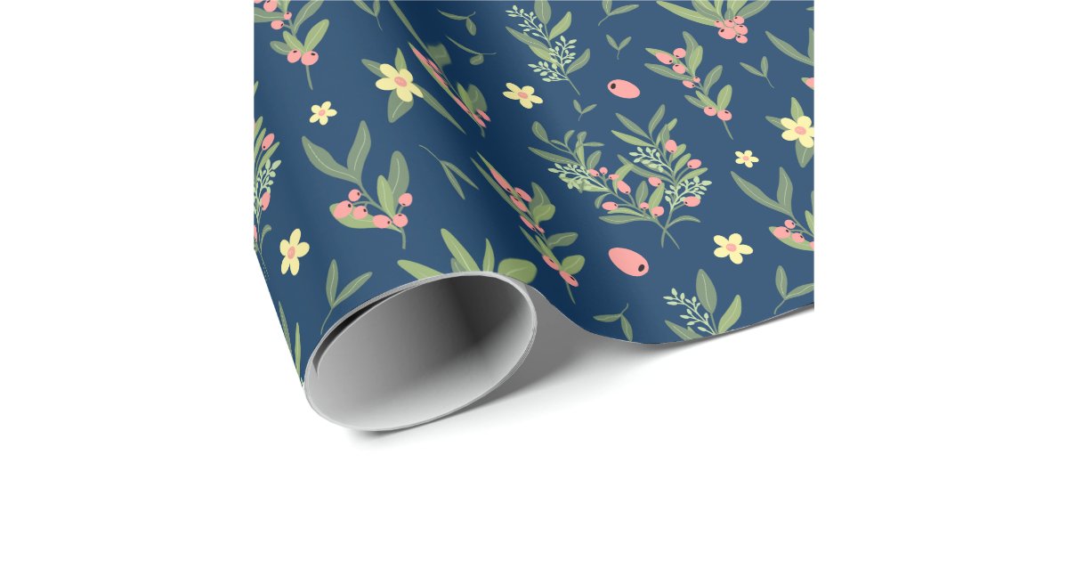 Prussian Blue, Green & Salmon Olive Branch Pattern Wrapping Paper | Zazzle