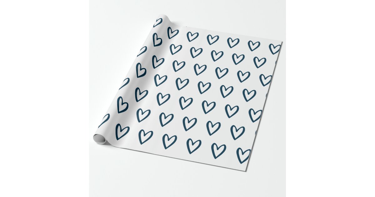 Prussian Blue on White Handdrawn Hearts Wrapping P Wrapping Paper | Zazzle