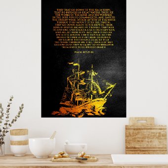 Psalm 107:23-30 Bible Verse Poster | Zazzle