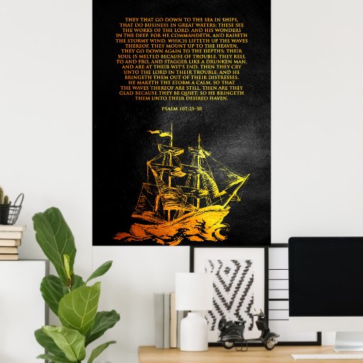 Psalm 107:23-30 Bible Verse Poster | Zazzle