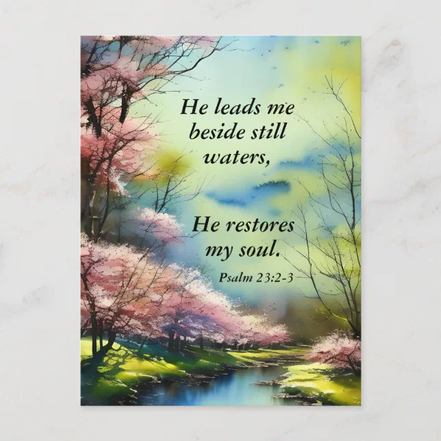 Psalm 23:2-3 He restores my soul Bible Verse Postcard | Zazzle