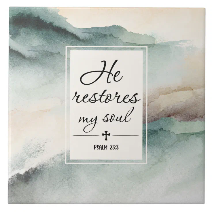 Psalm 23"4 He Restores My Soul Cross Ceramic Tile | Zazzle