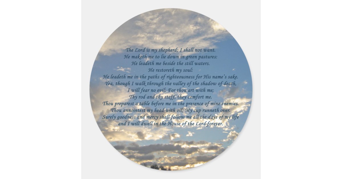 Psalm 23 Beautiful Bible Verse Christian Blue Classic Round Sticker ...