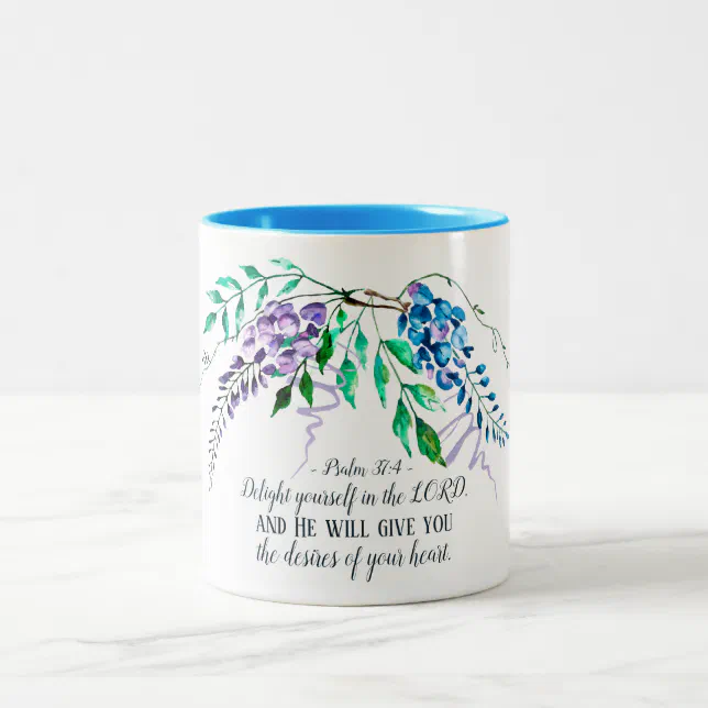 Psalm 37:4 Delight Yourself in the Lord, Floral Two-Tone Coffee Mug ...
