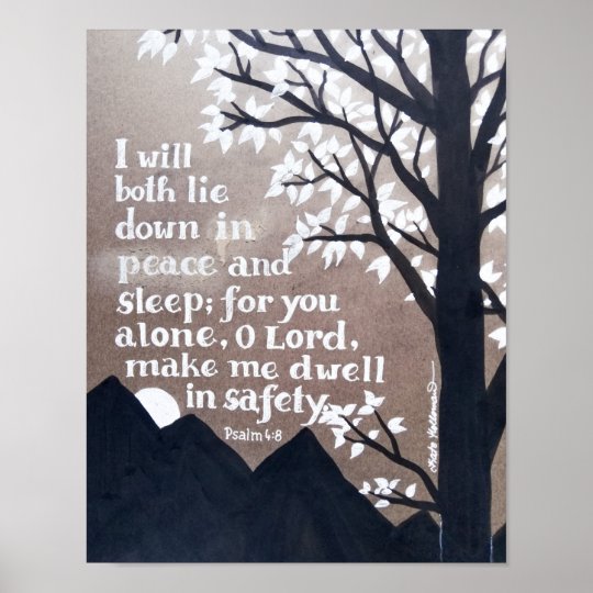 Psalm 4:8 - Art and Handwritten text on Cardboard Poster | Zazzle.com