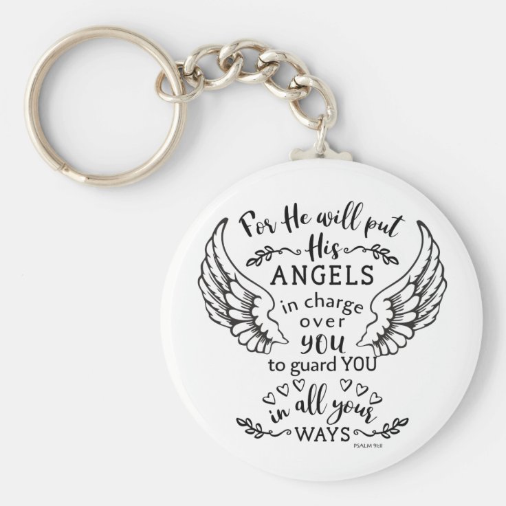 Psalm 91:11 Bible Scripture Verse Angels Guard Keychain | Zazzle