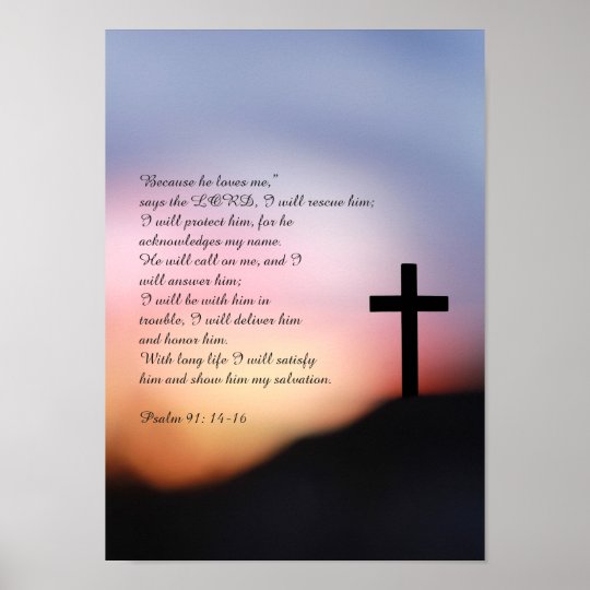 Psalm 91 black cross on the hill and sunset poster | Zazzle.com