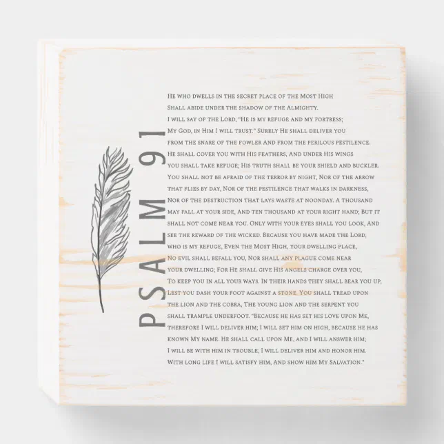 Psalm 91 Modern Black White Feather Bible Art Wooden Box Sign | Zazzle