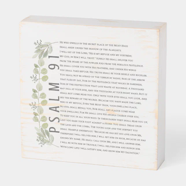 Psalm 91 Watercolor Eucalyptus Scripture Christian Wooden Box Sign | Zazzle
