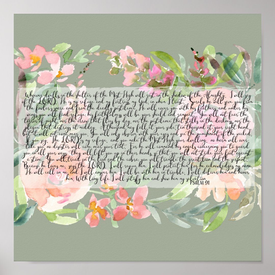Psalm 91 watercolor scripture art poster | Zazzle