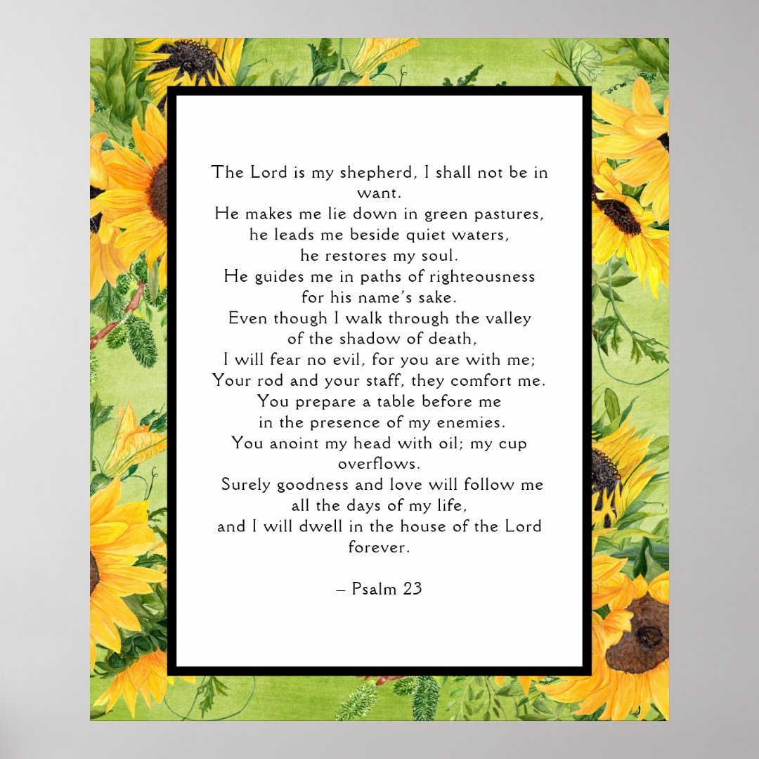 Psalms 23 Golden Sunflowers Border Poster | Zazzle