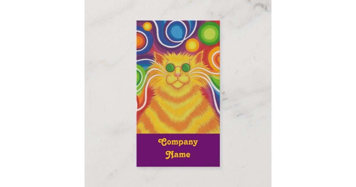 Psy-cat-delic business card portrait purple | Zazzle