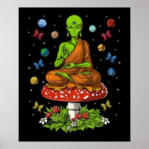 Psychedelic Alien Buddha Poster | Zazzle