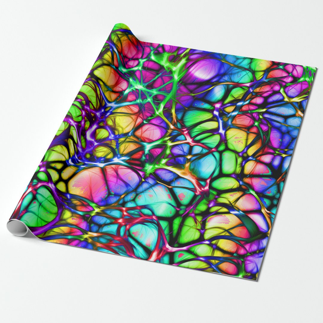 Psychedelic and Colorful Network of Lines Wrapping Paper | Zazzle