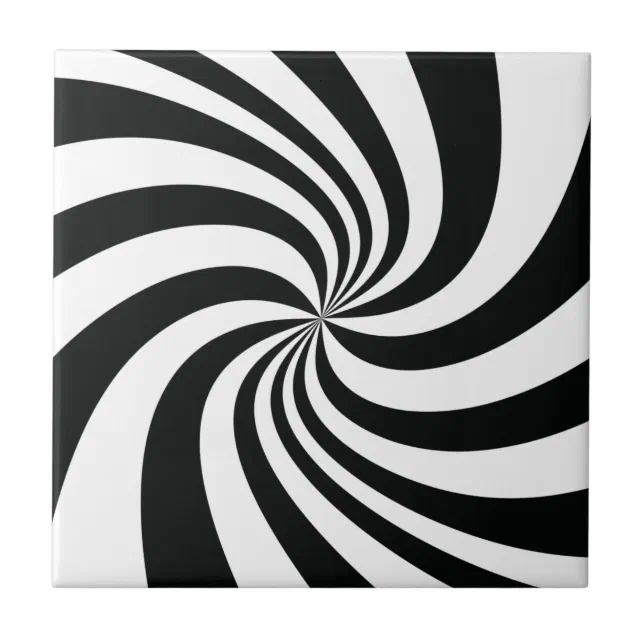 Psychedelic Black White Swirl Cool Trippy Spiral Ceramic Tile | Zazzle