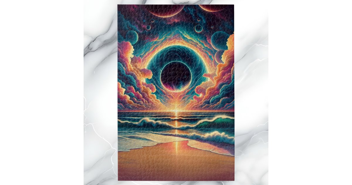 Psychedelic Celestial Sunset Beach Landscape Jigsaw Puzzle | Zazzle