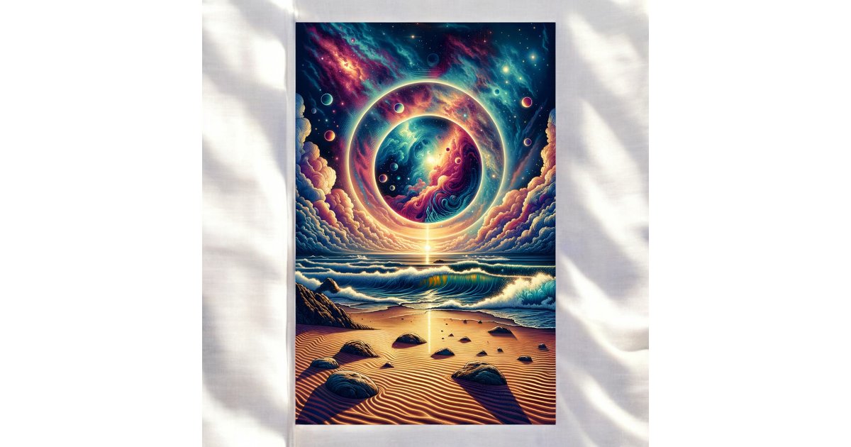 Psychedelic Celestial Sunset Beach Landscape Poster | Zazzle