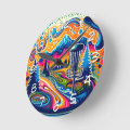 Psychedelic Disc Golf Course in the Mountains Round Clock | Zazzle