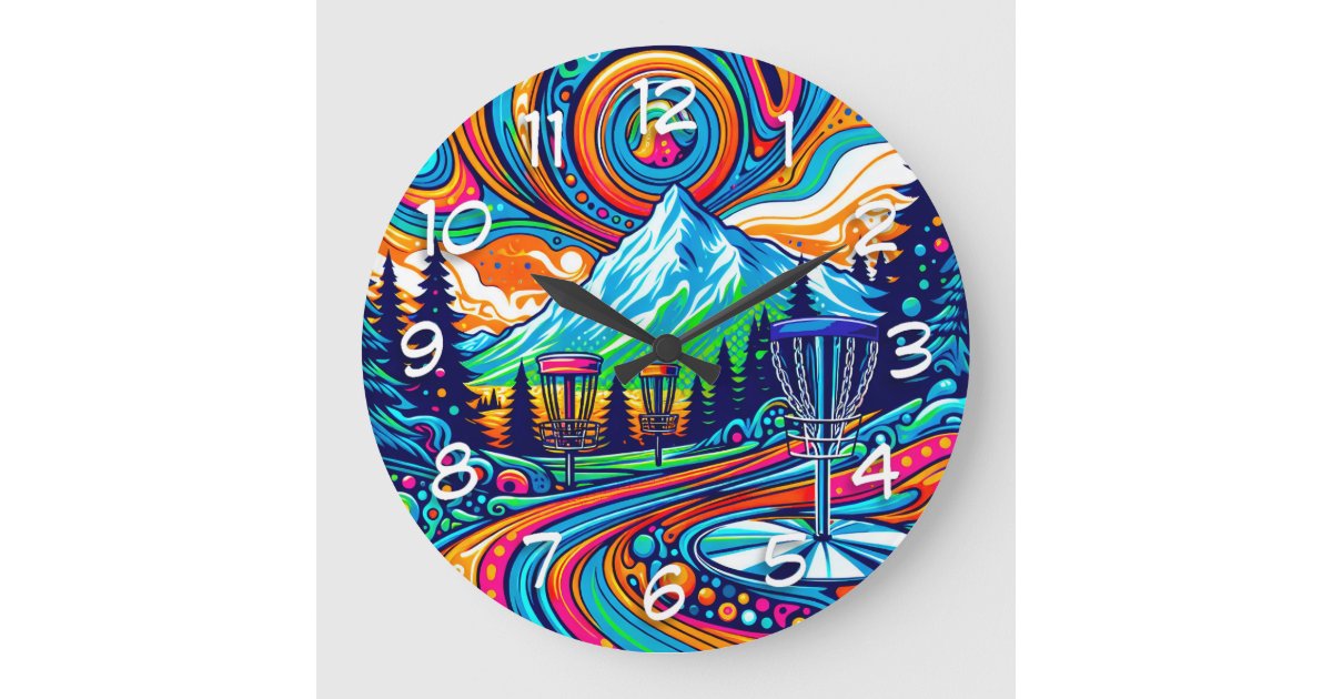 Psychedelic Disc Golf Course Large Clock | Zazzle