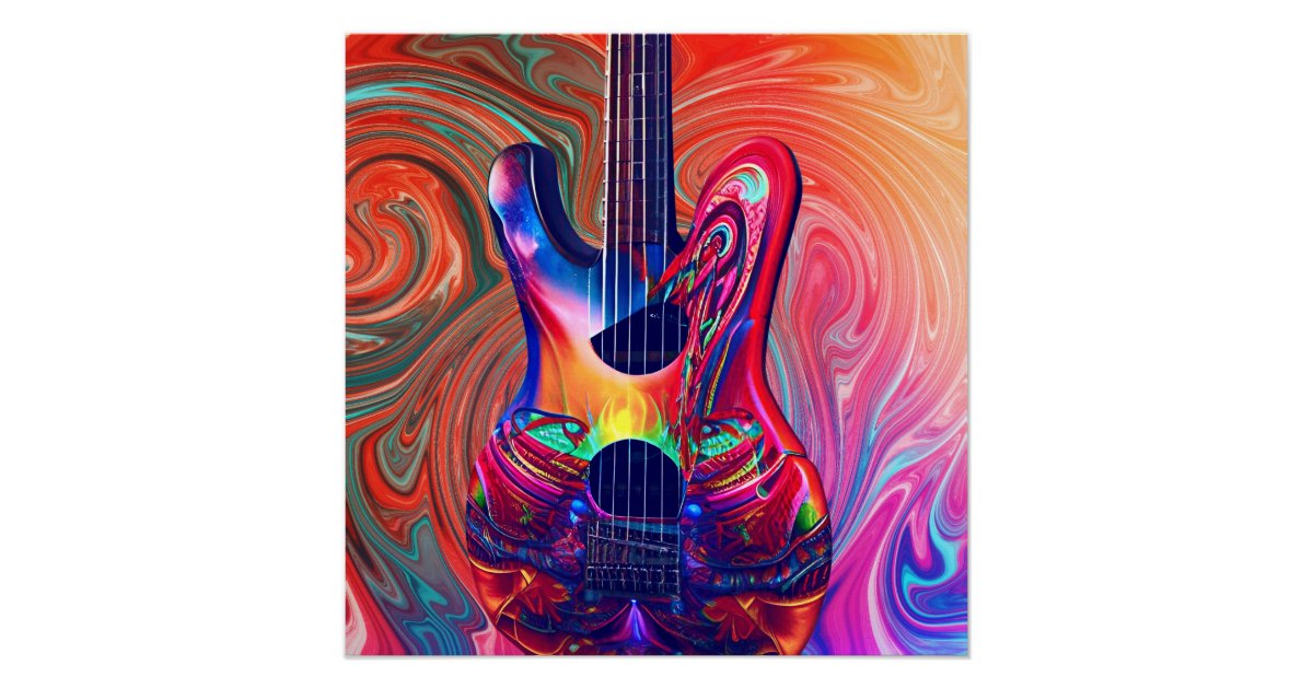 Psychedelic Electric Acoustic Semi Guitars Art Poster | Zazzle
