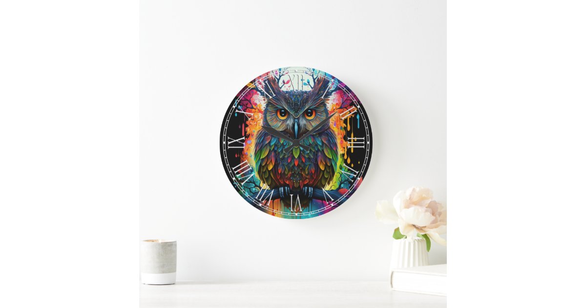 Psychedelic Fantasy Hippy Owl Large Clock | Zazzle