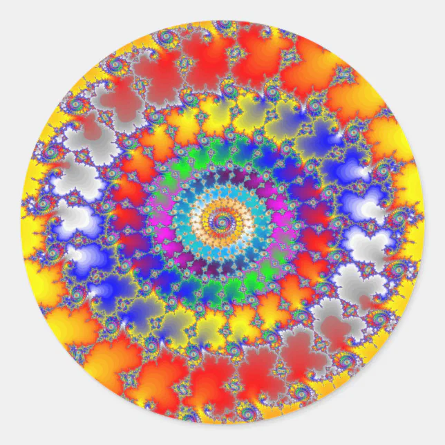 Psychedelic Fractal Spirals Classic Round Sticker | Zazzle