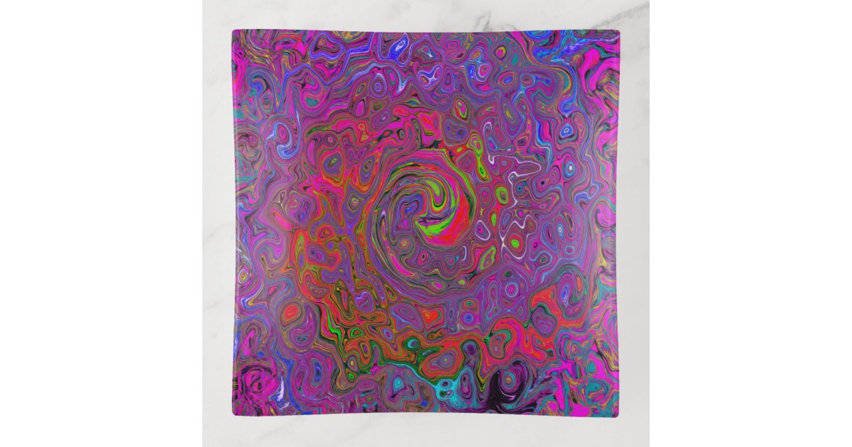 Psychedelic Groovy Magenta Retro Liquid Swirl Trinket Tray | Zazzle
